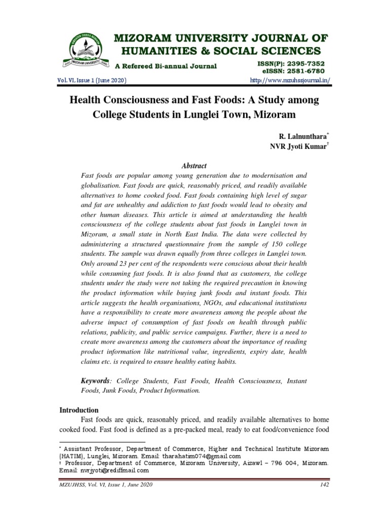 Health Consciousness in College Fast Food Consumption | PDF | Foods ...