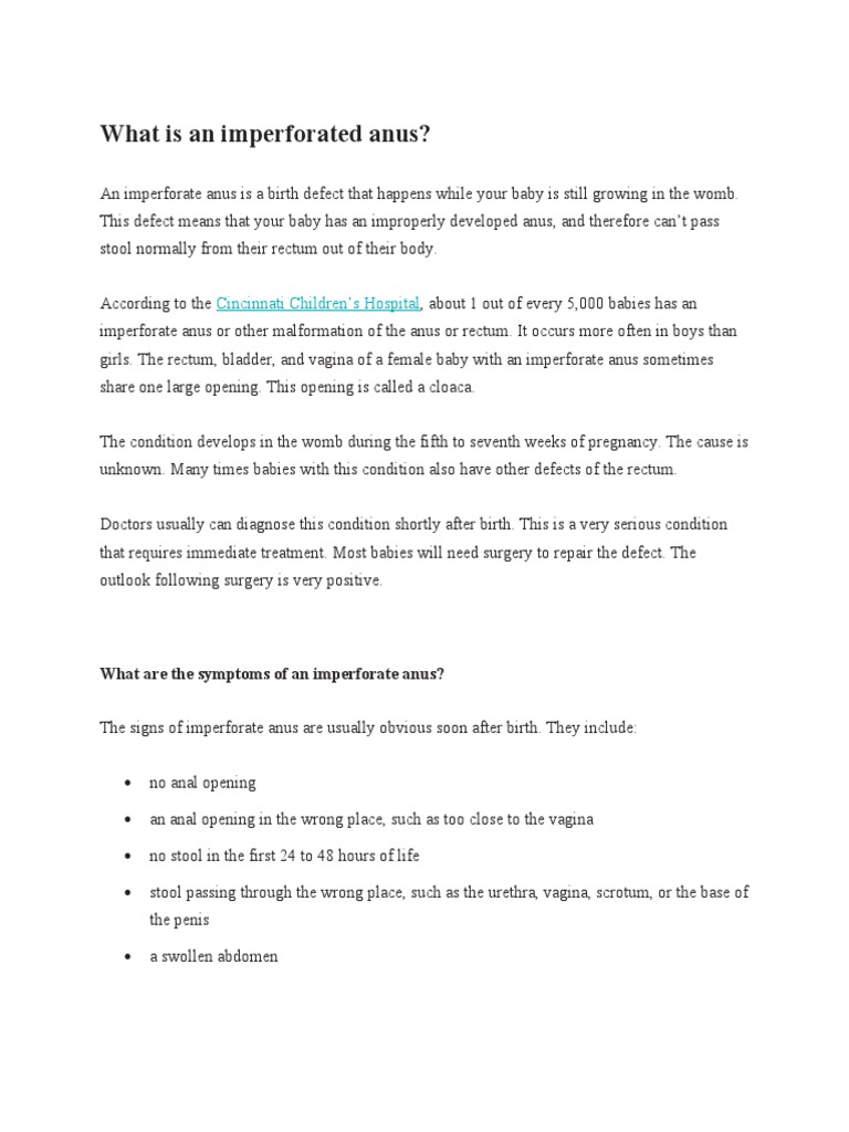 Imperforate Anus: Symptoms, Causes, Diagnosis | PDF | Medicine | Anatomy