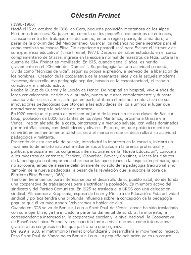Célestin Freinet | PDF | Aprendizaje