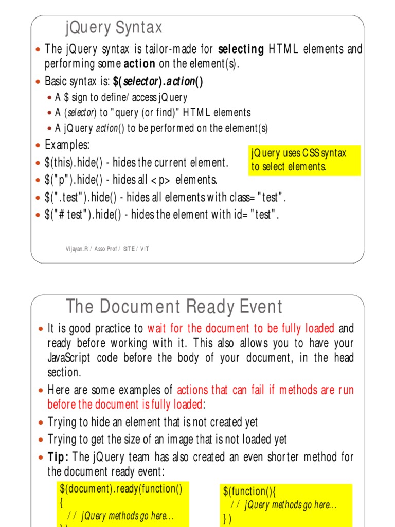 Jquery Syntax | PDF | J Query | Cyberspace
