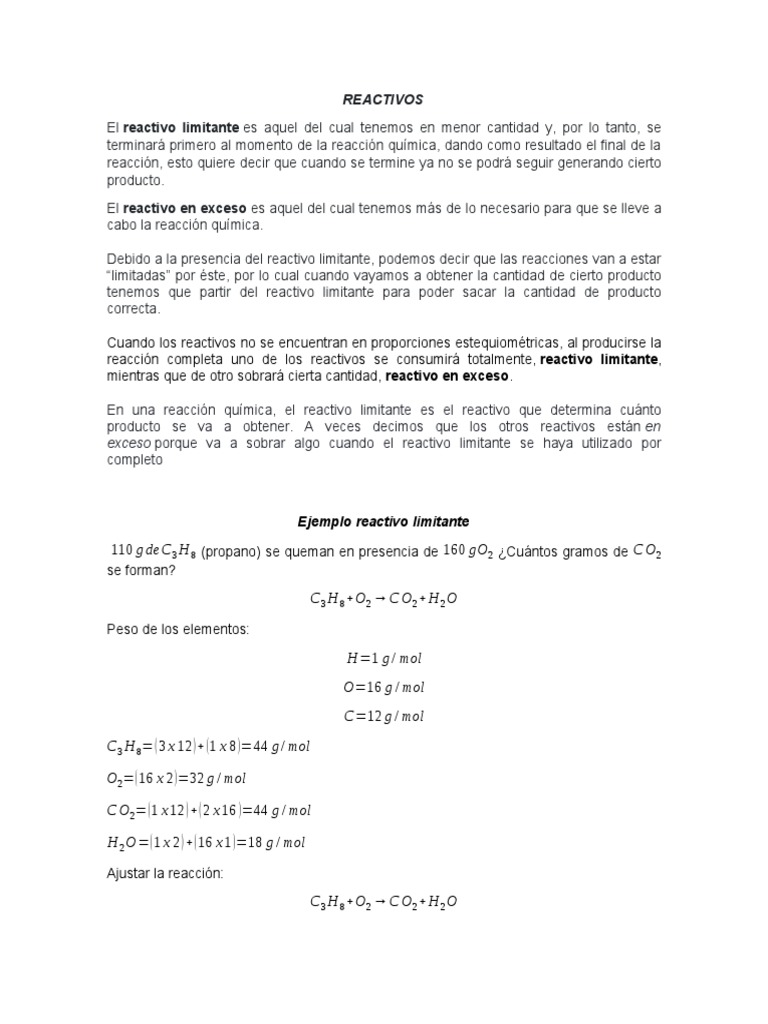 Reactivo Limitante en Reacciones Químicas | PDF | Reacciones químicas | Química