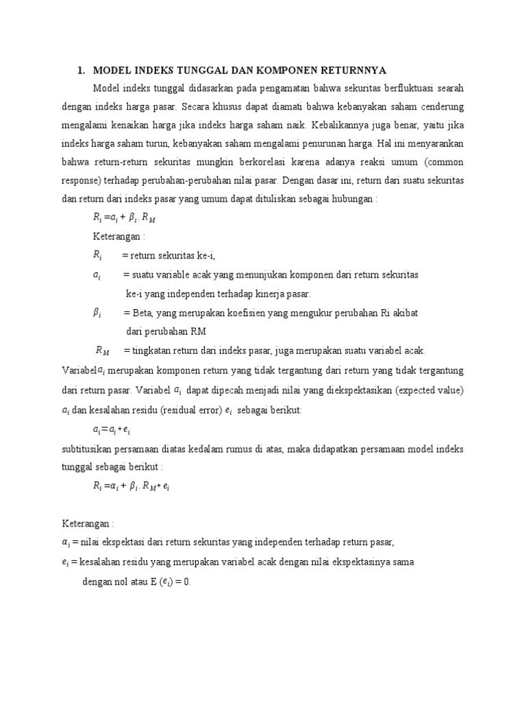 Model Indeks Tunggal Dan Komponen Returnnya | PDF | Pengelolaan ...