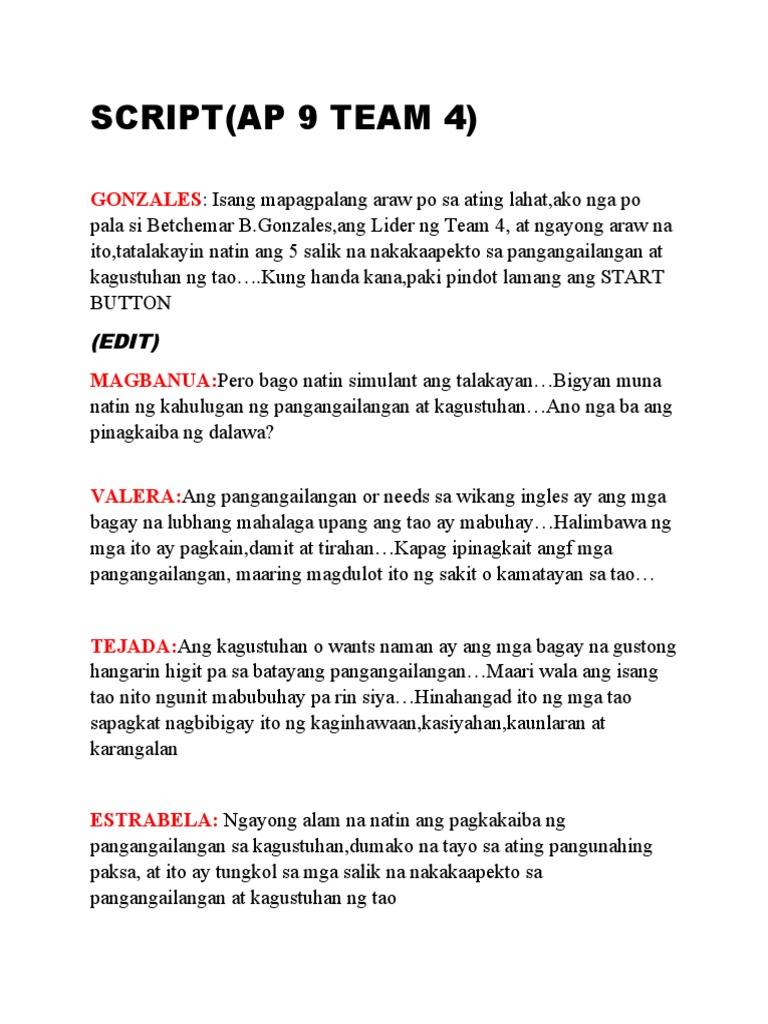 Script Ap 9 Team 4 2ND Activity | PDF