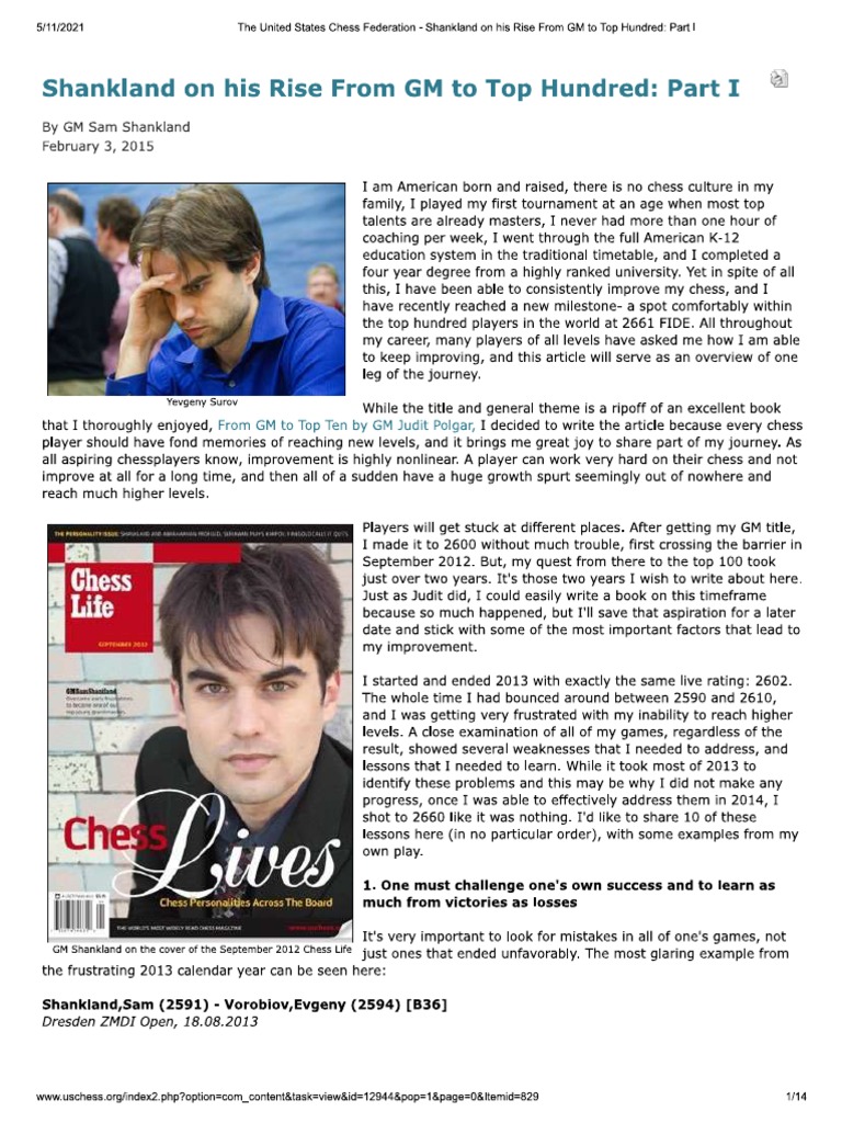 Sam Shankland - Rise From GM To Top Hundred - Part I | PDF