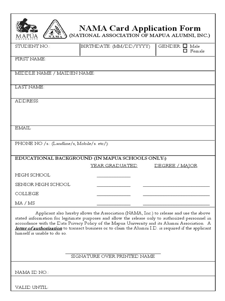 NAMA Card Application Form | PDF