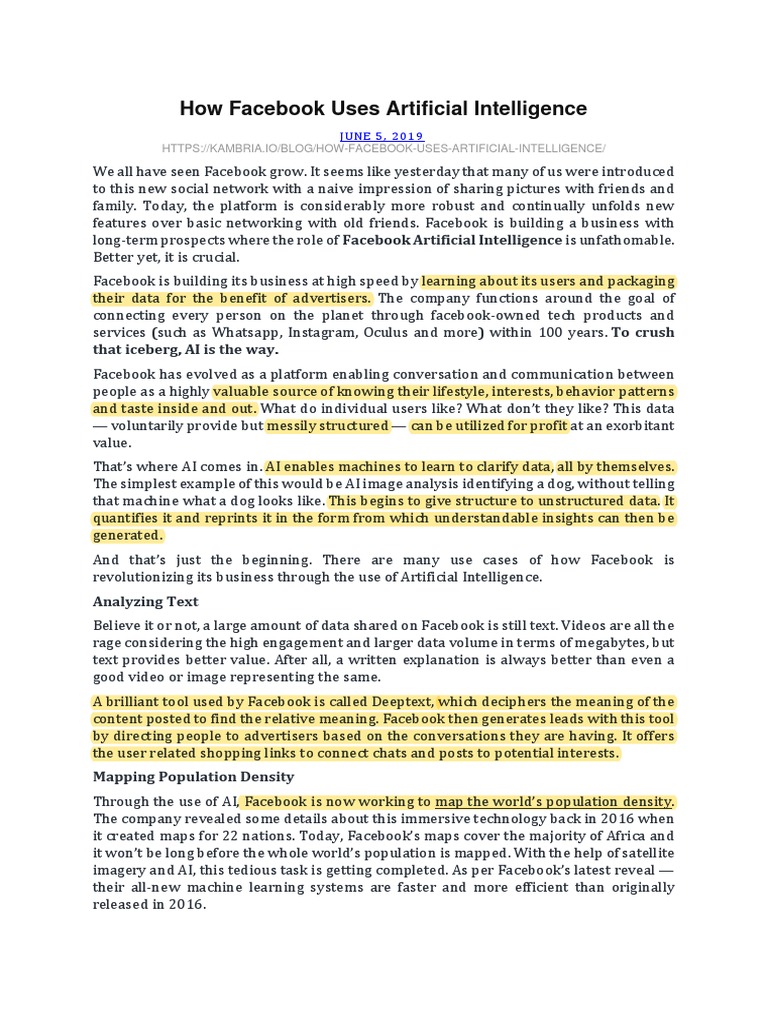 Facebook and Artificial Intelligence | PDF | Deep Learning | Artificial ...