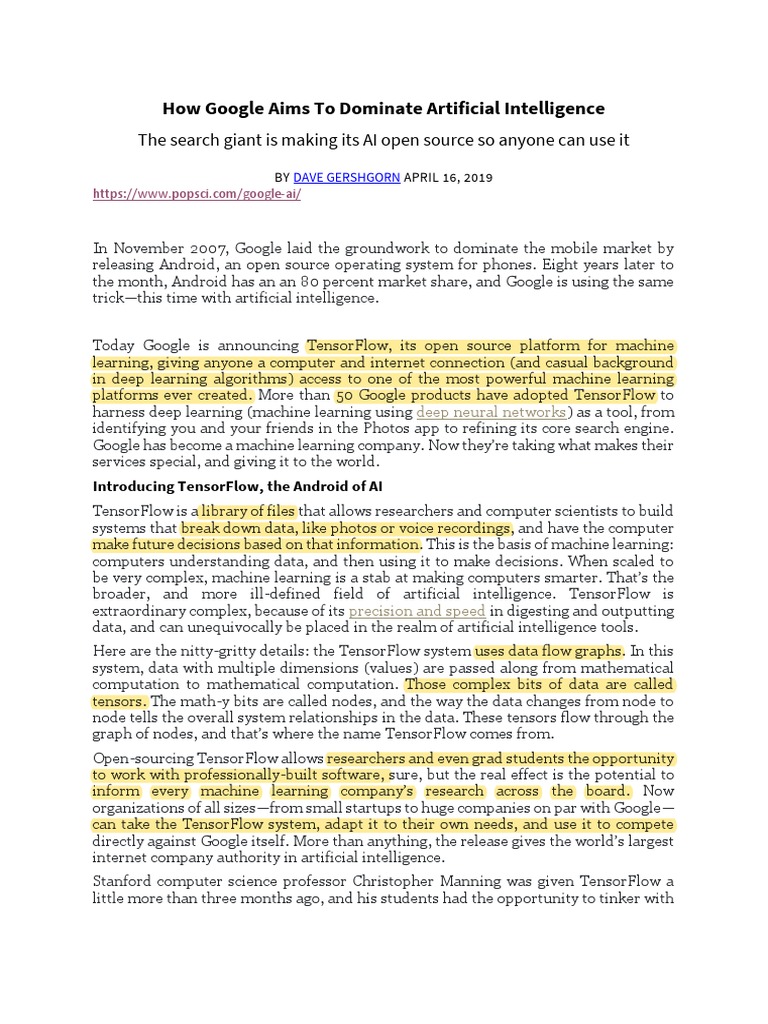 How Google Aims To Dominate Artificial Intelligence | PDF | Artificial ...