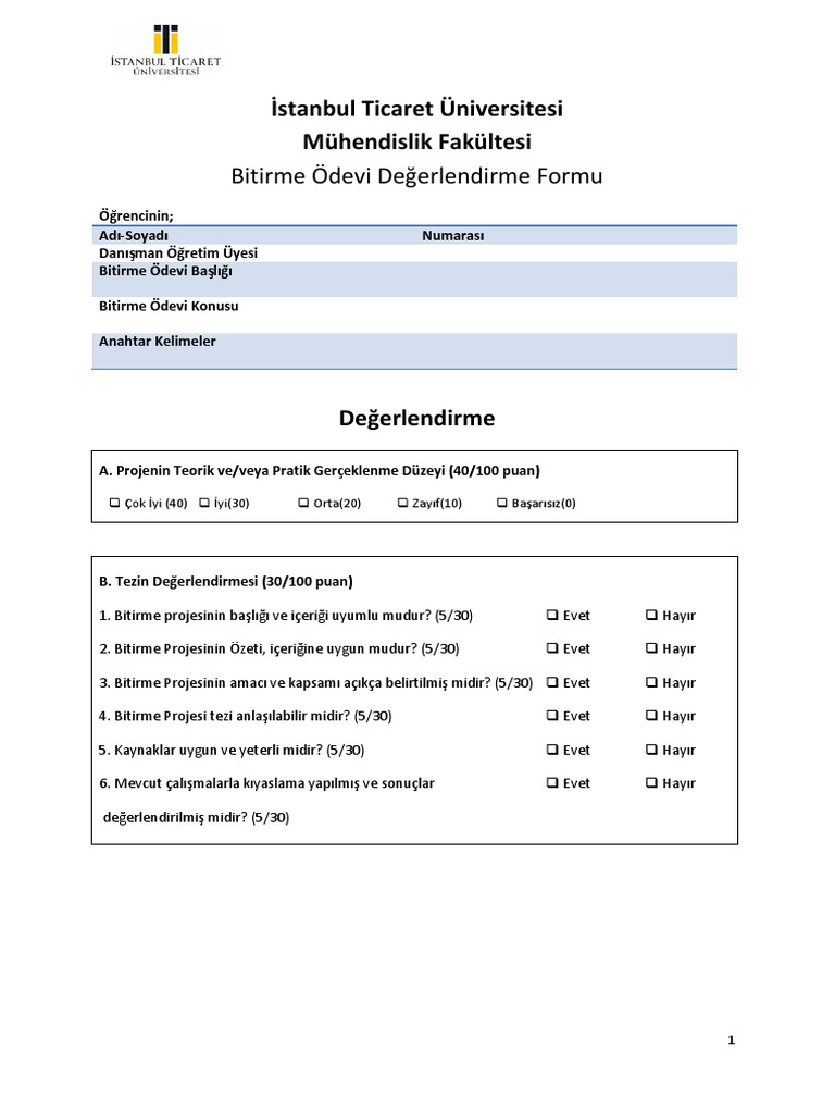 Bitirme Projesi Deg Formu - 04 - 06 - 2018 | PDF