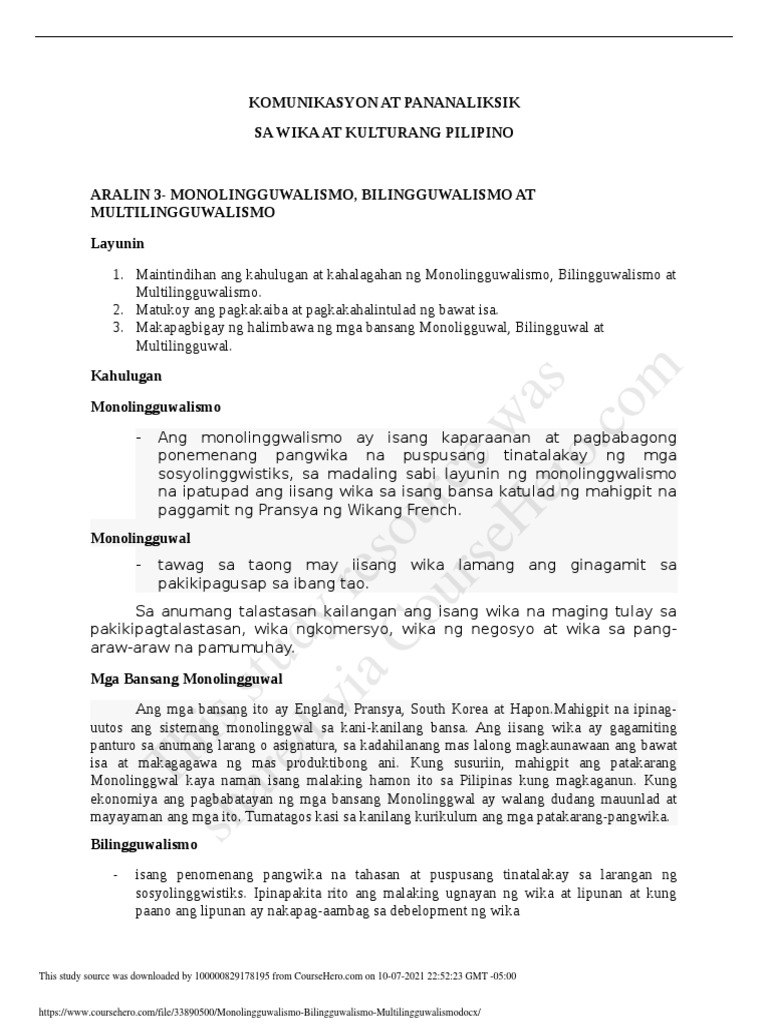 Monolingguwalismo Bilingguwalismo Multilingguwalismo | PDF