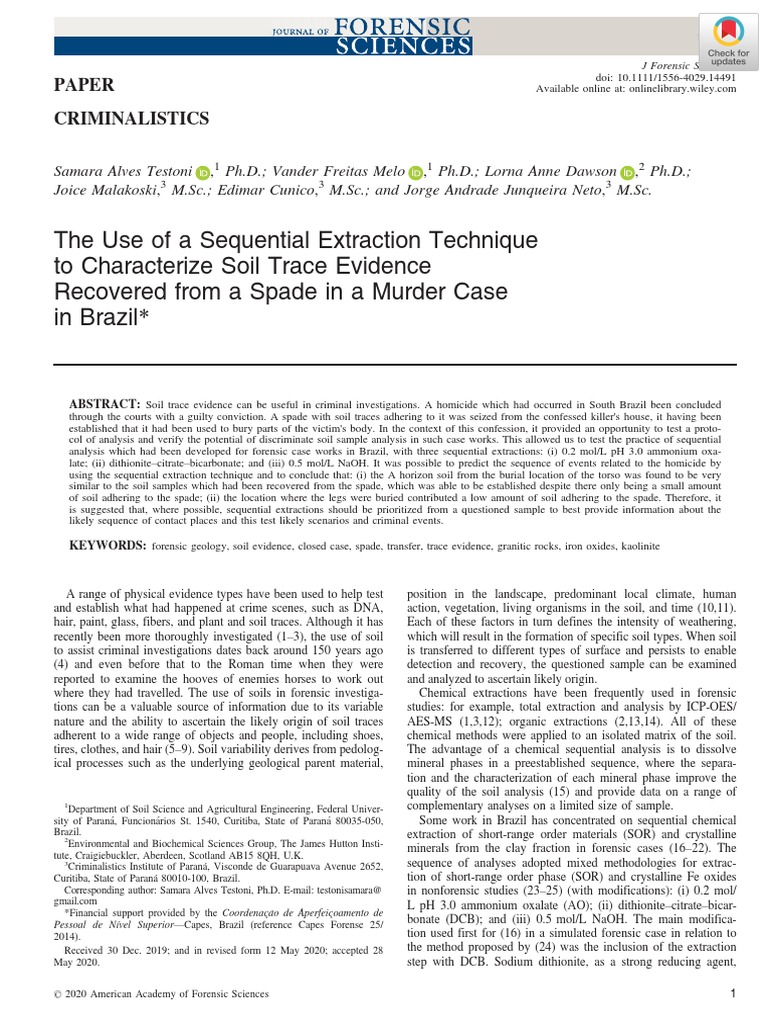 The Use of A Sequential Extraction Technique To Characterize Soil Trace ...