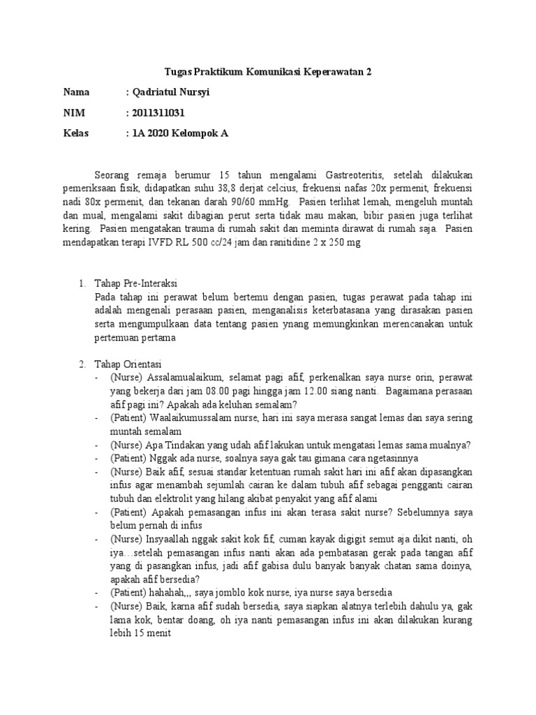 Tugas Praktikum Komunikasi Keperawatan 2. Orin | PDF