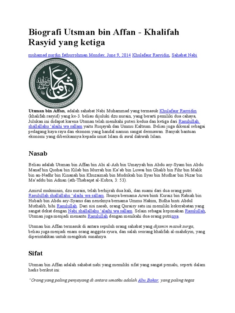 Biografi Utsman Bin Affan | PDF
