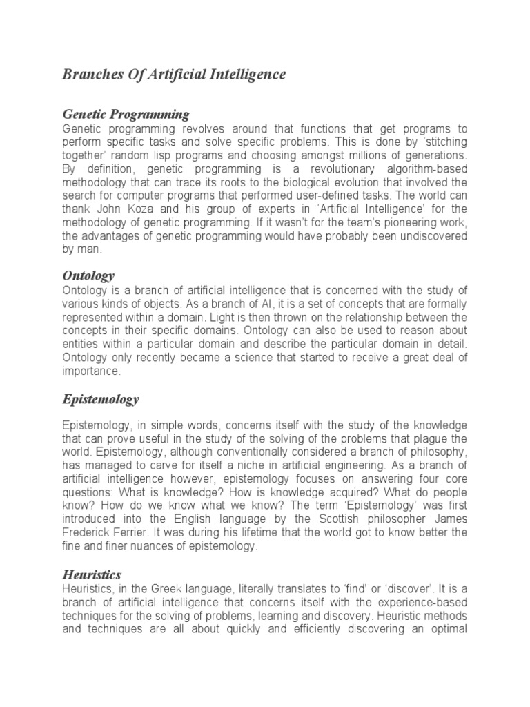 Branches of Artificial Intelligence | PDF | Artificial Intelligence ...
