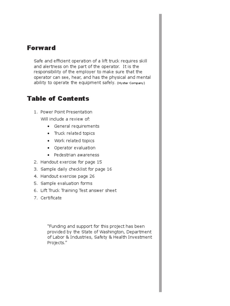 Forklift Operator Training Instructors Manual | PDF | Forklift | Truck