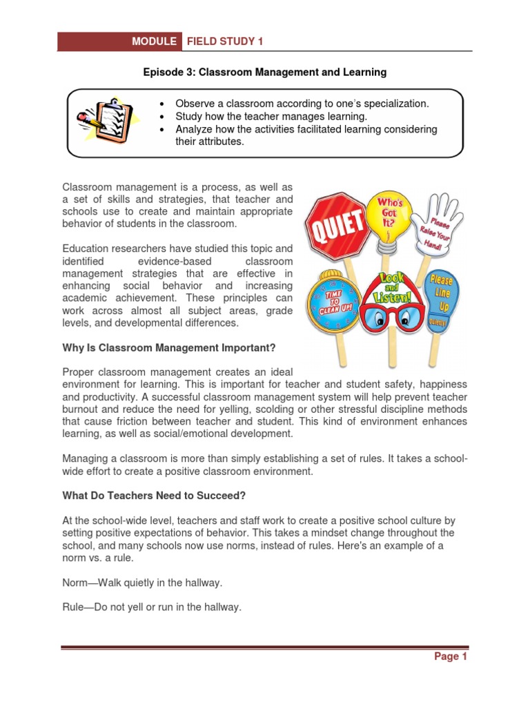 Episode 3 - Classroom Management and Learning | PDF | Classroom ...