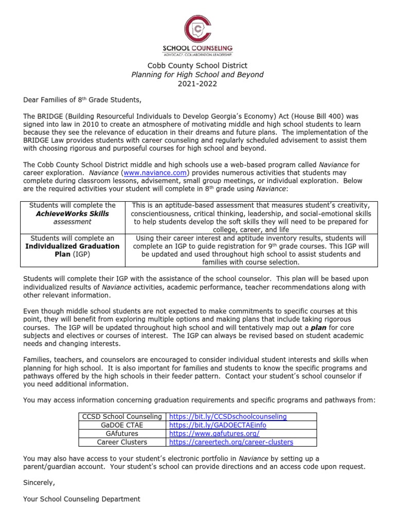 8th Grade Letter | PDF | School Counselor | Teachers