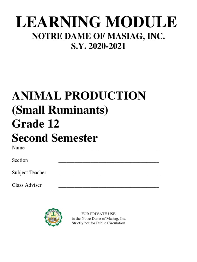 Animal Production (Small Ruminants) Learning Module | PDF | Sheep | Goat