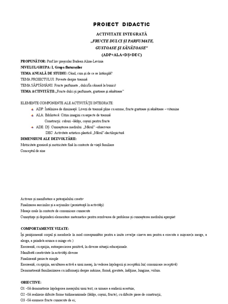 Proiect Fructele de Toamna | PDF