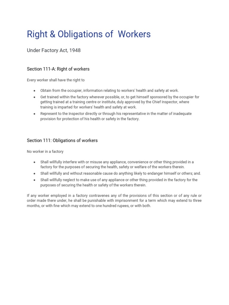 Right and Obligations of Workers | PDF