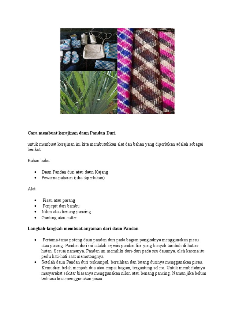Cara Membuat Kerajinan Daun Pandan Duri | PDF