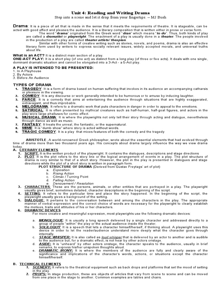 UNIT 4 DRAMA (Handouts) | PDF | Play (Theatre) | Plot (Narrative)