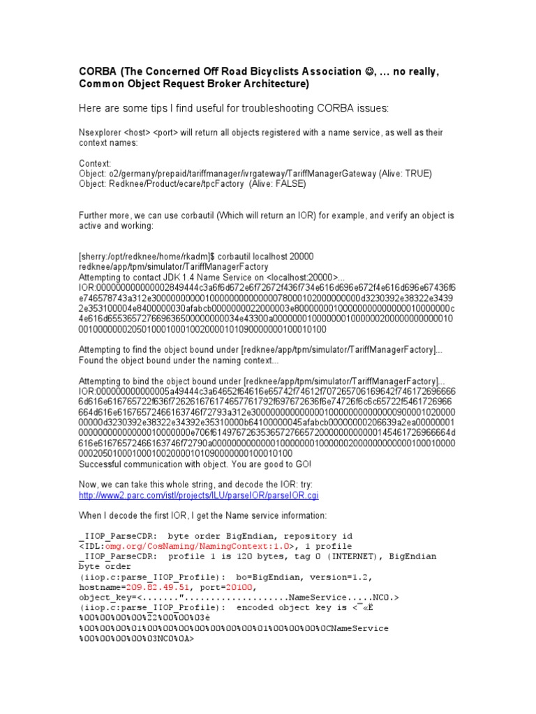 CORBA Troubleshooting Tips | PDF | Common Object Request Broker Architecture | Areas Of Computer ...