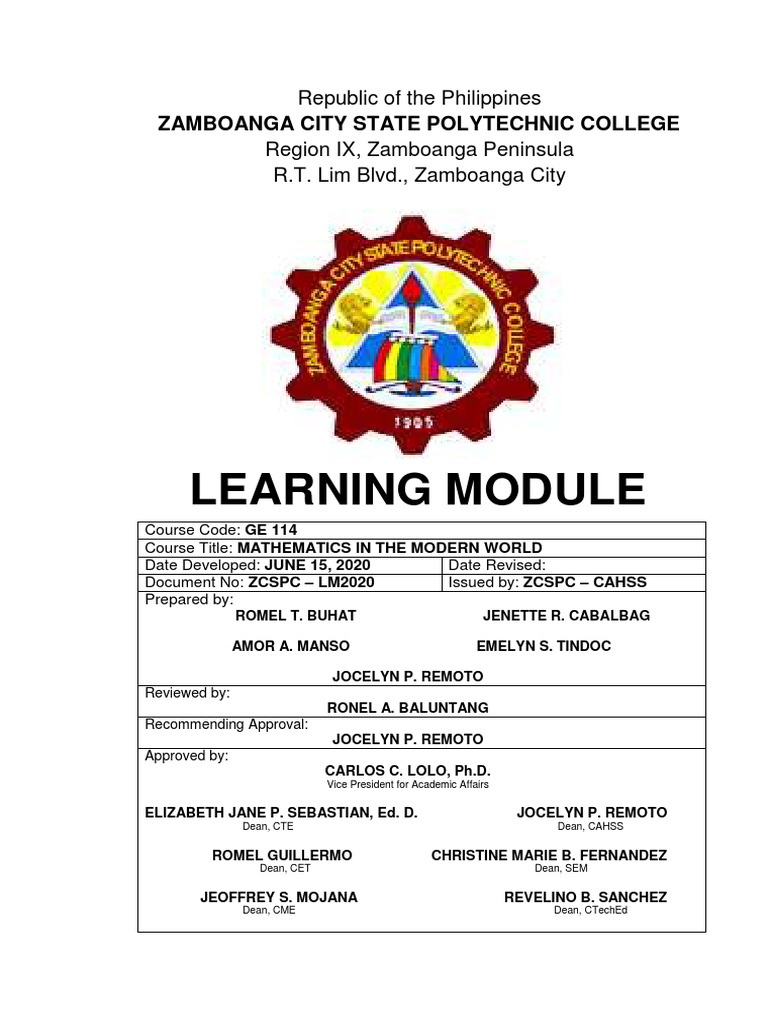 Learning Module: Zamboanga City State Polytechnic College | PDF ...