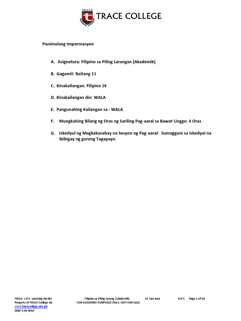 SLP 1 FSPL Akademik | PDF