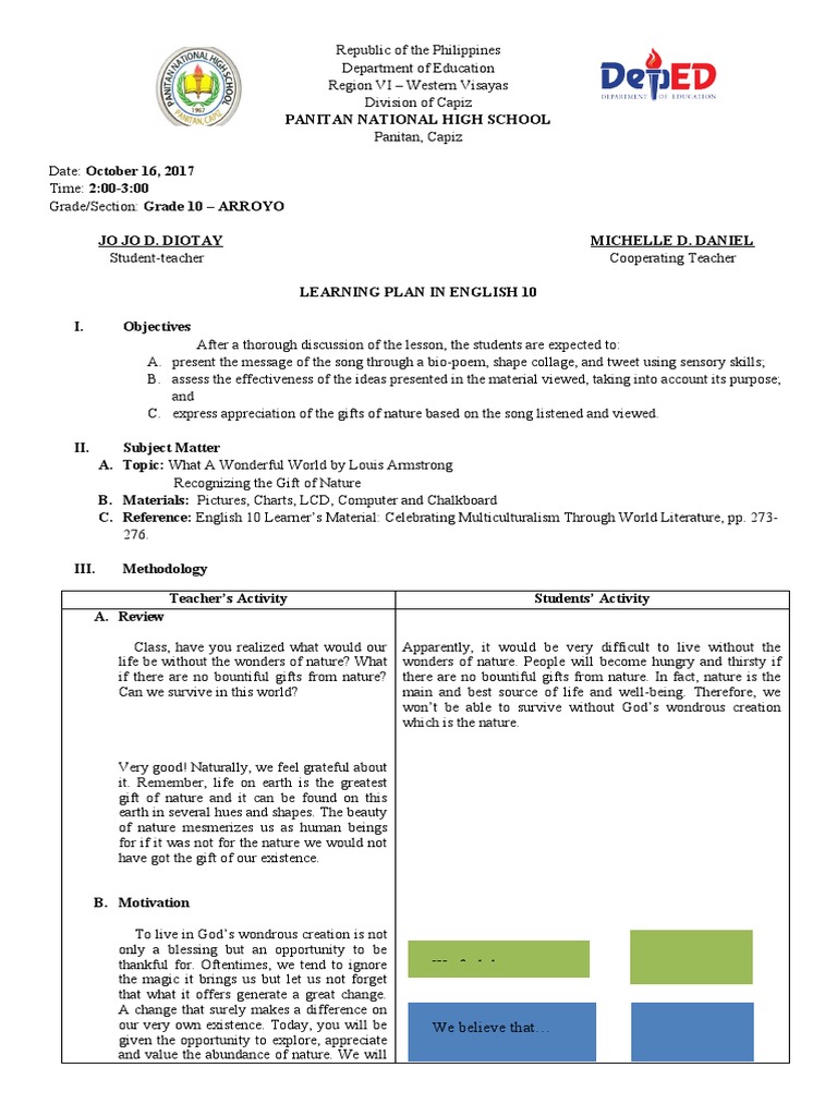 WAWW Lesson Plan | PDF | Nature | Lesson Plan
