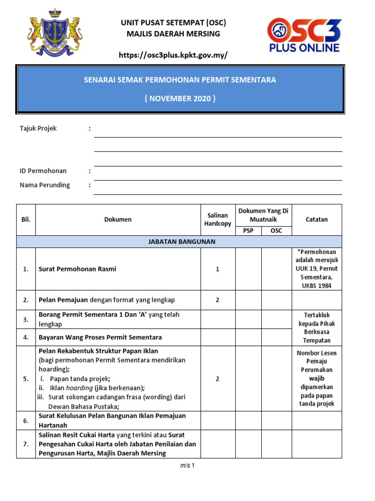 Senarai Semak Permit Sementara | PDF