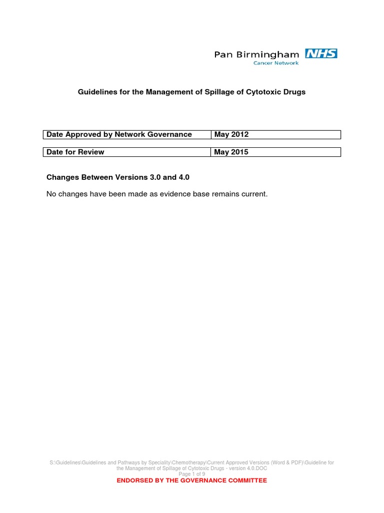 Guidelines For The Management of Spillage of Cytotoxic Drugs | PDF ...