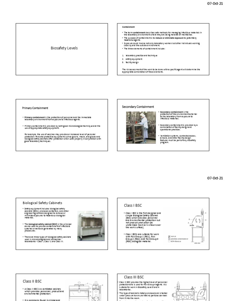 Biosafety Levels: Primary Containment | PDF | Safety | Biology