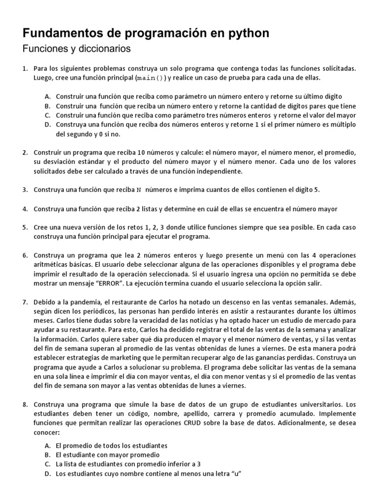 Problemas Funciones - Programación en Python | PDF | Bases de datos | Python (lenguaje de ...
