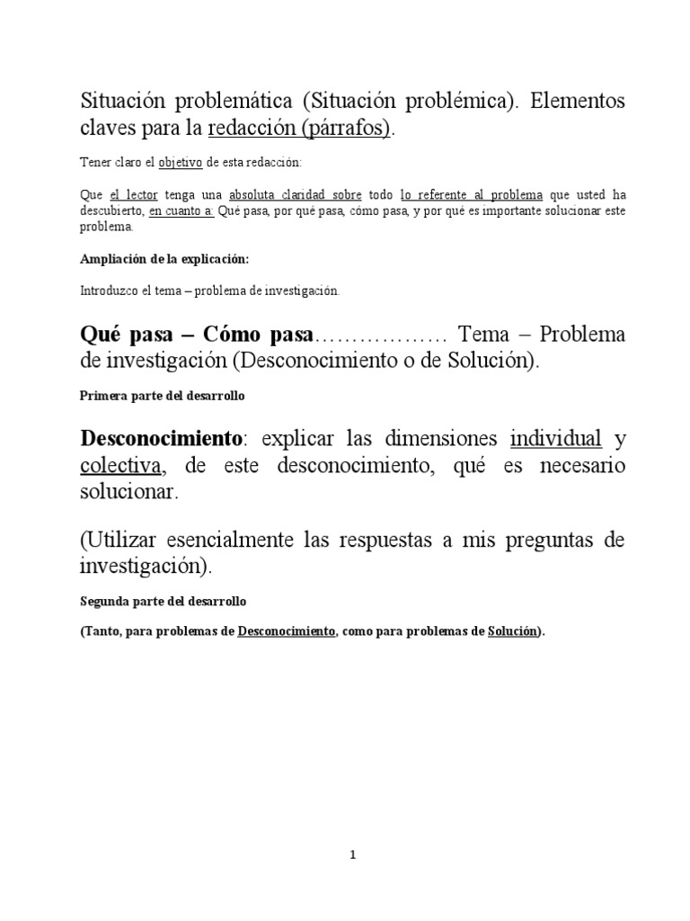Guía para La Redacción de La Situación Problemática. | PDF