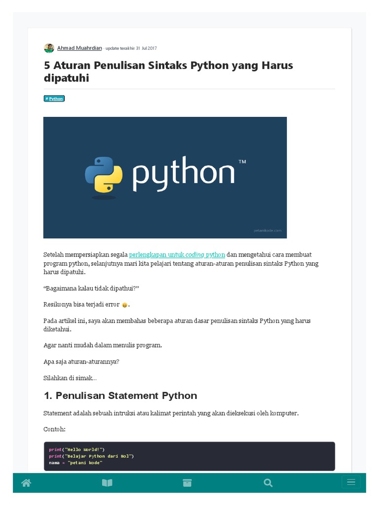Aturan Penulisan Sintaks Python Yang Harus Dipatuhi - PETANIKODE | PDF ...