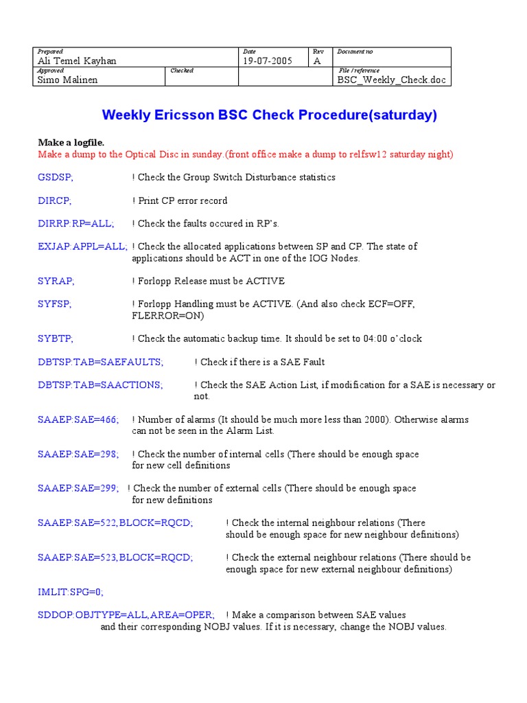 Weekly Ericsson BSC Check Procedure (Saturday) : Make A Logfile | PDF ...