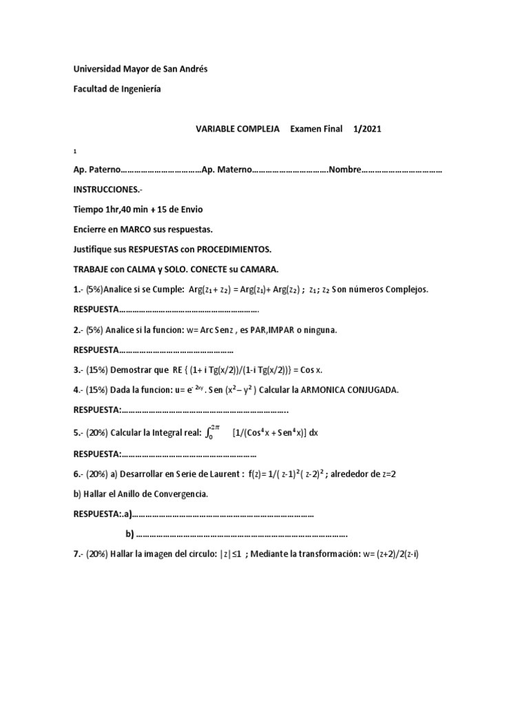U.M.S.a. Examen Final V.compleja | PDF | Tecnología