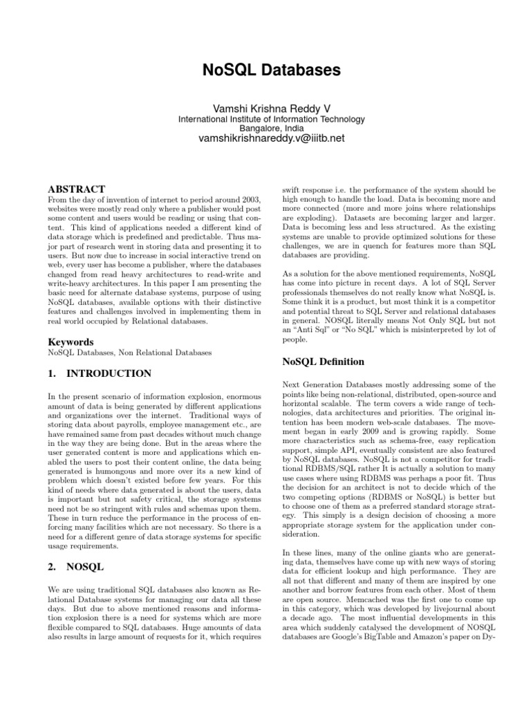Nosql Databases: Vamshi Krishna Reddy V | PDF | No Sql | Scalability