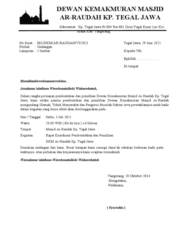 Contoh Surat Undangan DKM Masjid | PDF