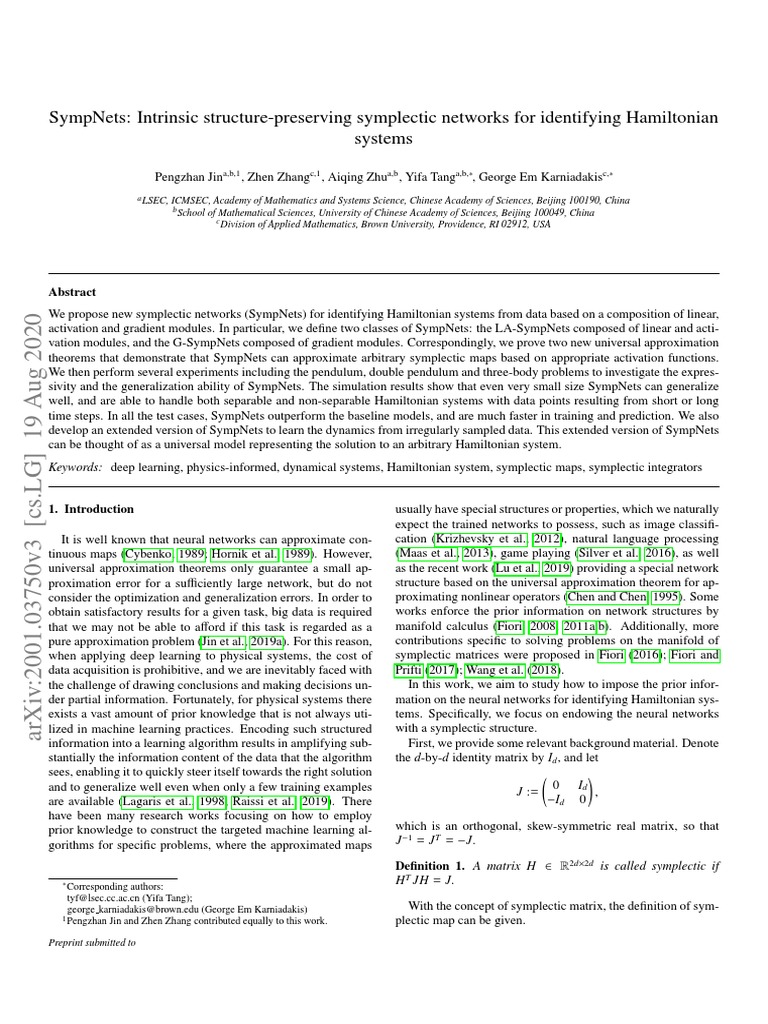 Symplectic Networks For Identifying Hamiltonian Systems. | PDF ...