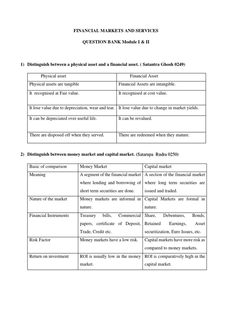 FINANCIAL MARKETS AND SERVICES Question Bank | PDF | Financial Markets ...