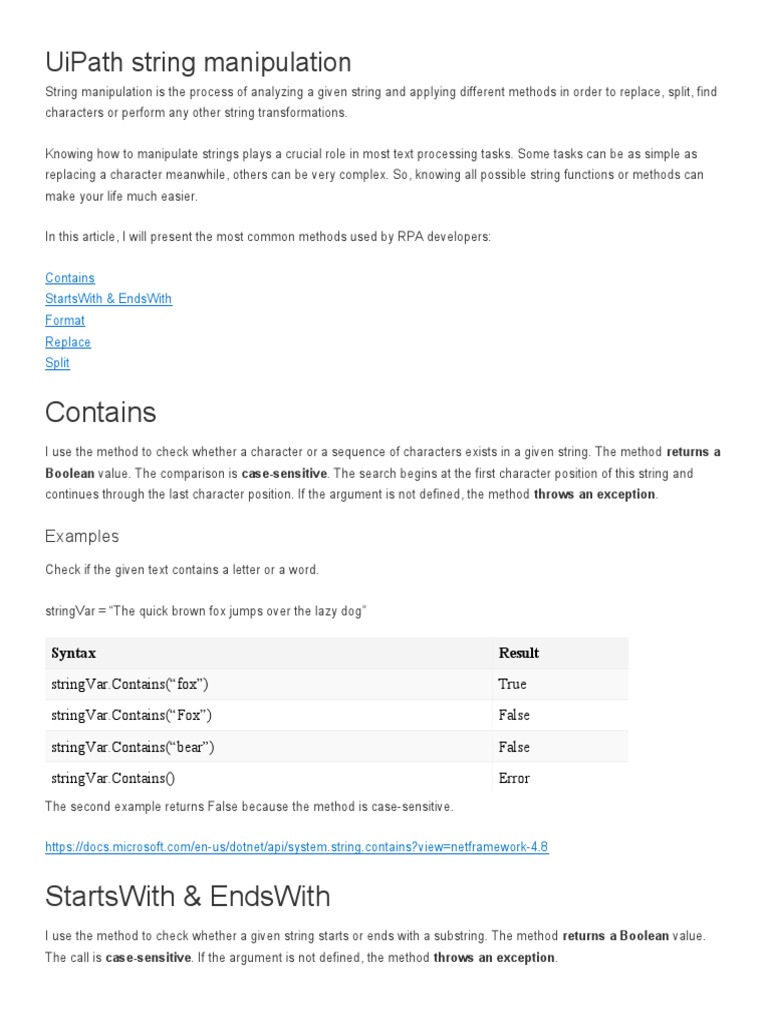 UiPath String Manipulation | PDF | String (Computer Science) | Boolean Data Type