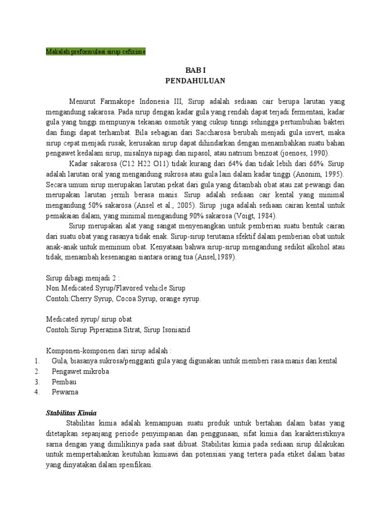 Makalah Preformulasi Sirup Cefixime | PDF
