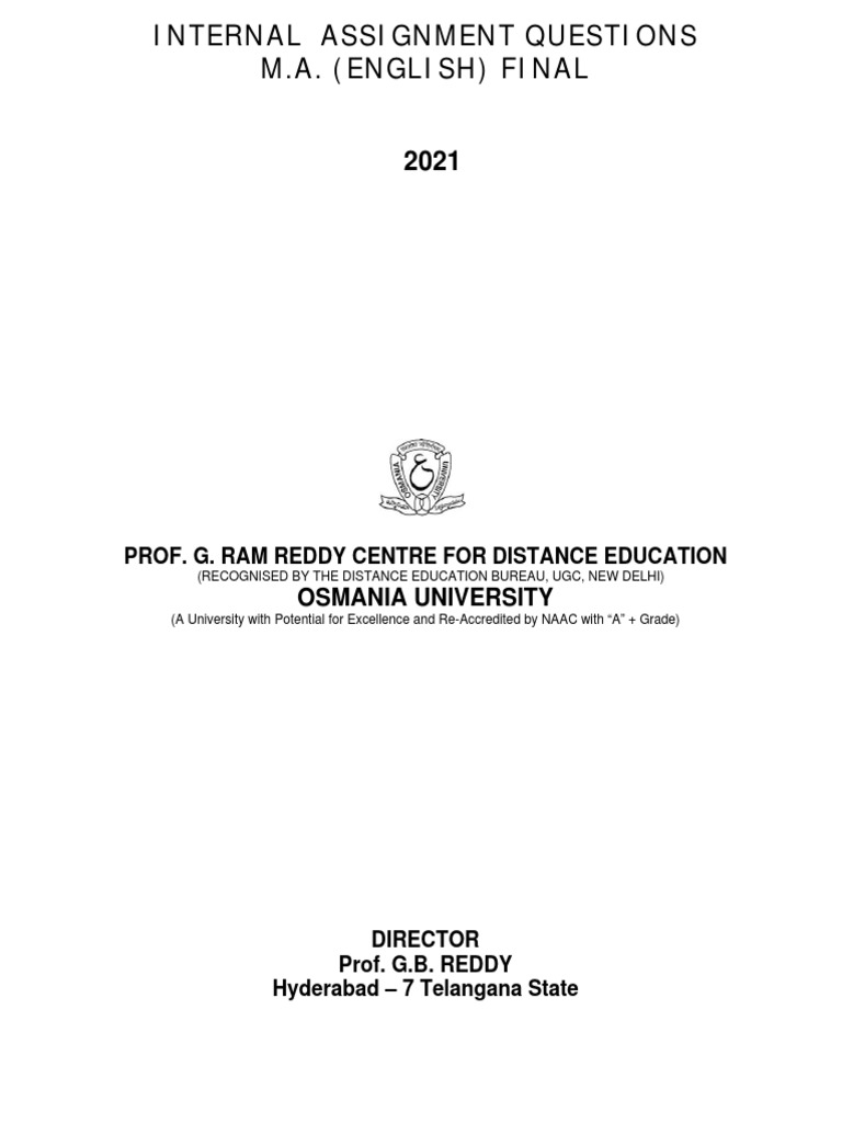 Osmania University: Prof. G. Ram Reddy Centre For Distance Education ...