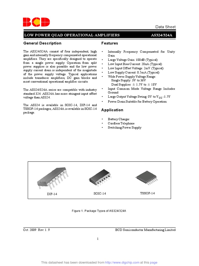 Low Power Quad Operational Amplifiers As324/324A | PDF | Power Supply ...