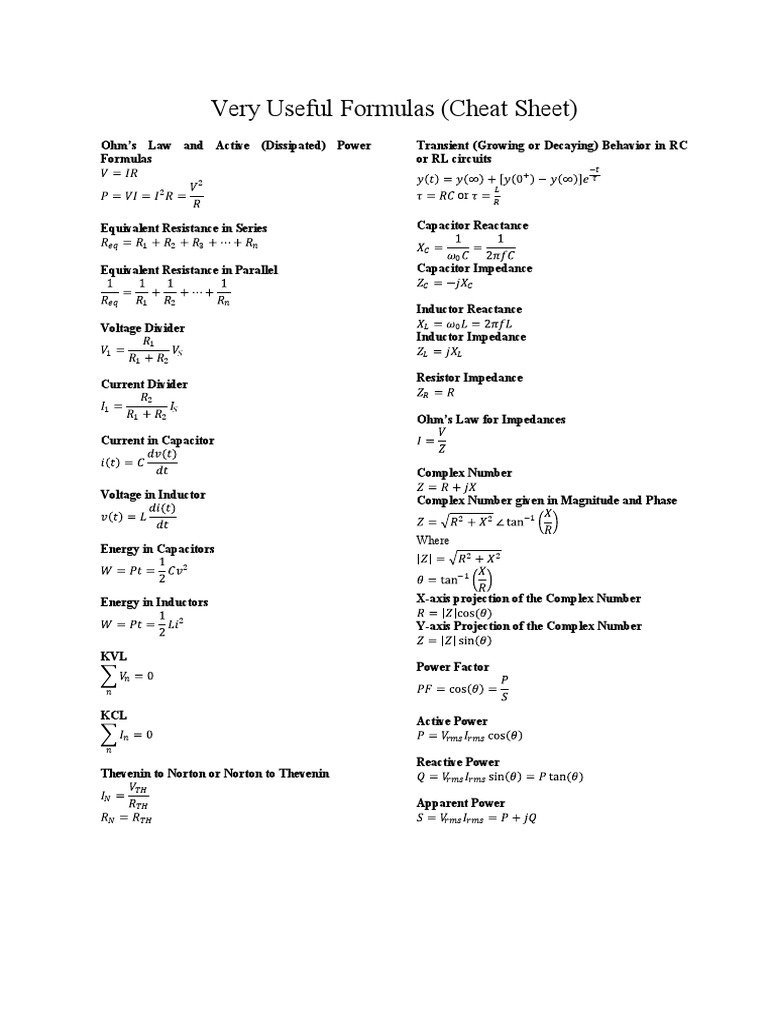 Electrotechnics Useful Formulas | PDF | Electrical Impedance ...