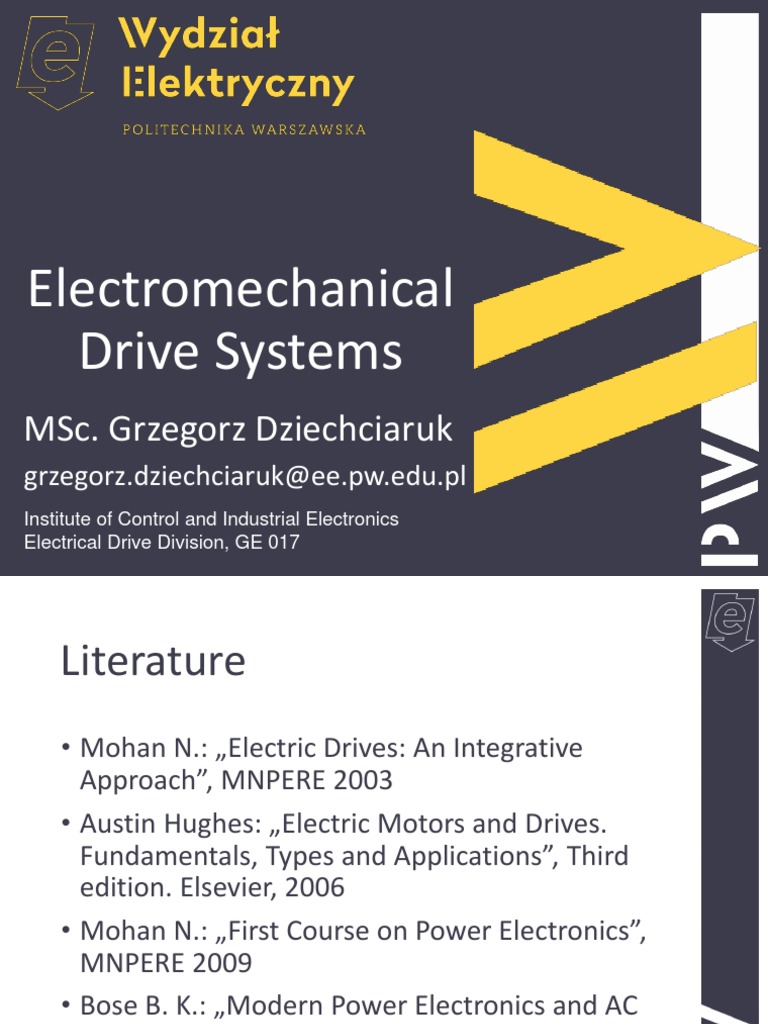 Electromechanical Drive Systems: Msc. Grzegorz Dziechciaruk | PDF | Electric Motor | Electricity