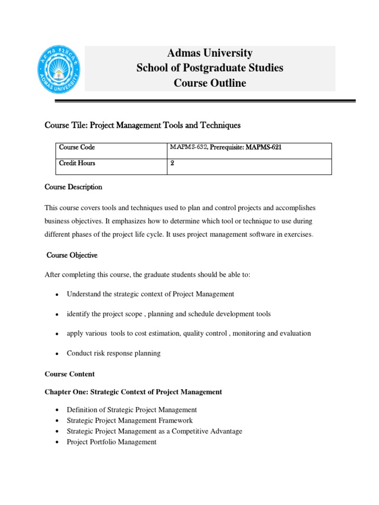 Course Syllubus Project Management Tools and Techniques | PDF | Project ...