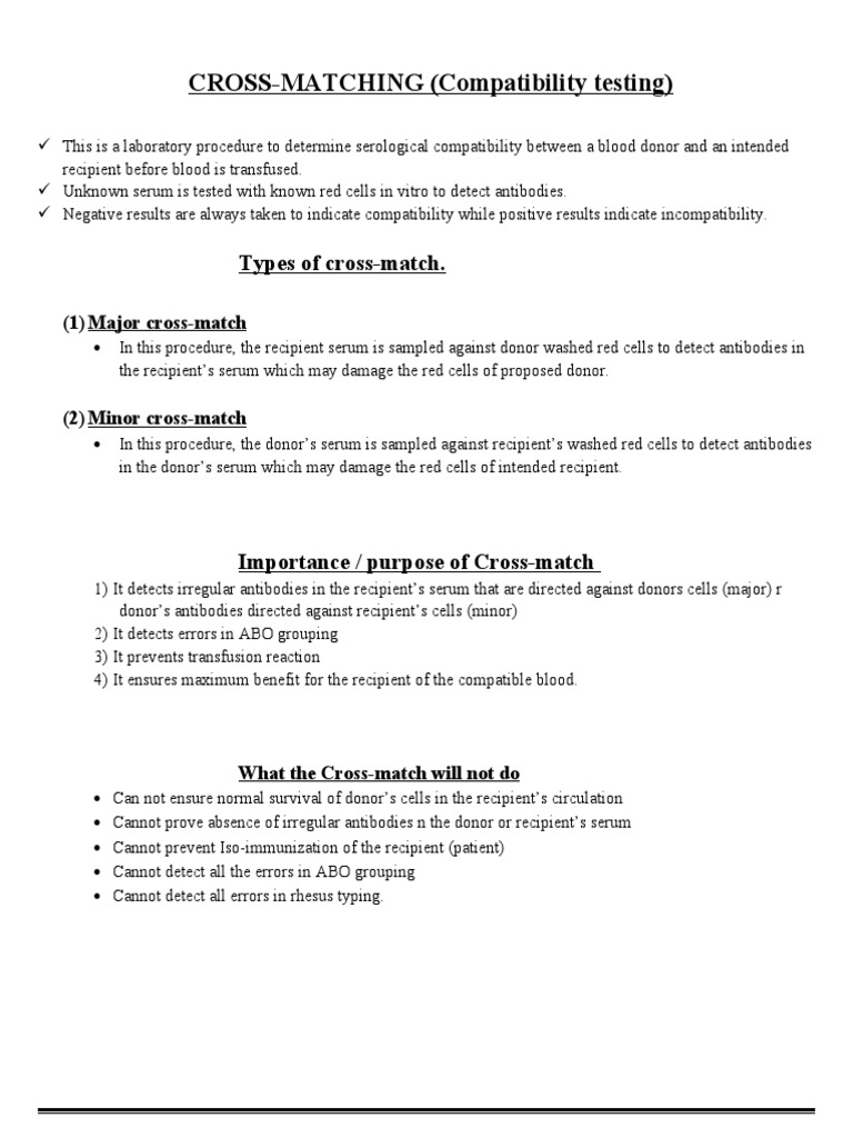 Cross Match Technique | PDF | Blood Type | Serology