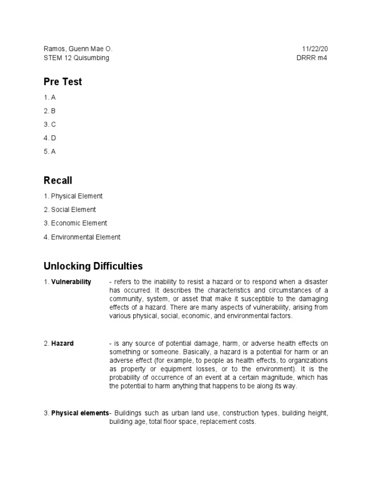 DRRR Week 4 | PDF | Hazards | Vulnerability